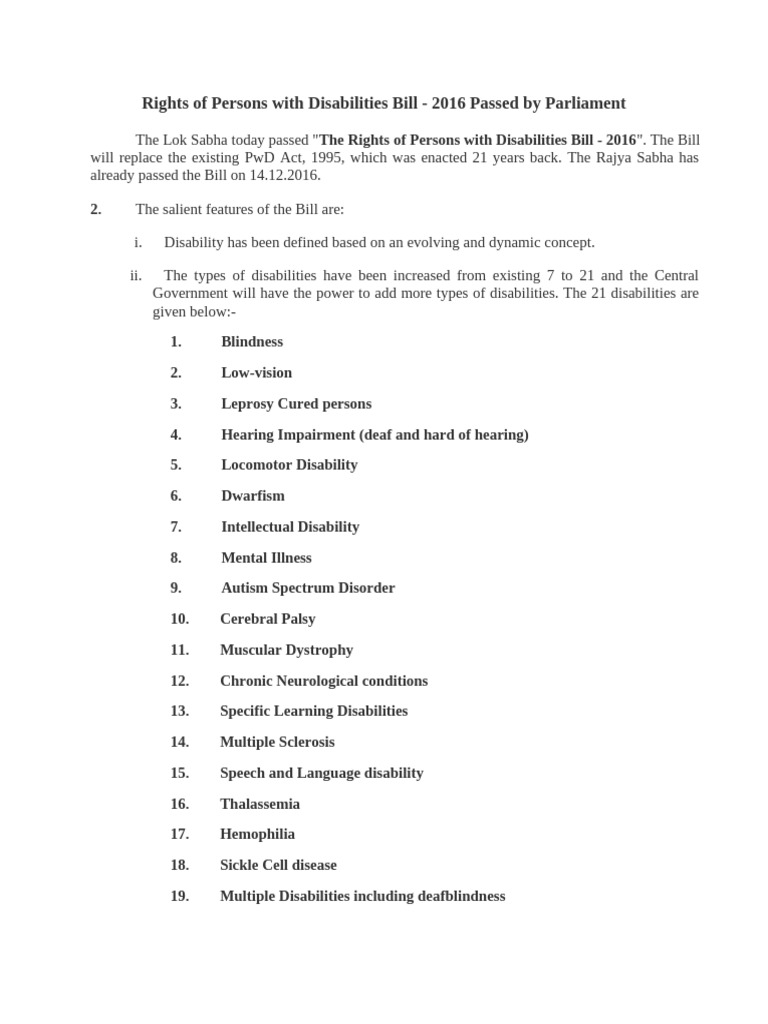 Rights of Persons with Disabilities Bill (2) | PDF | Disability