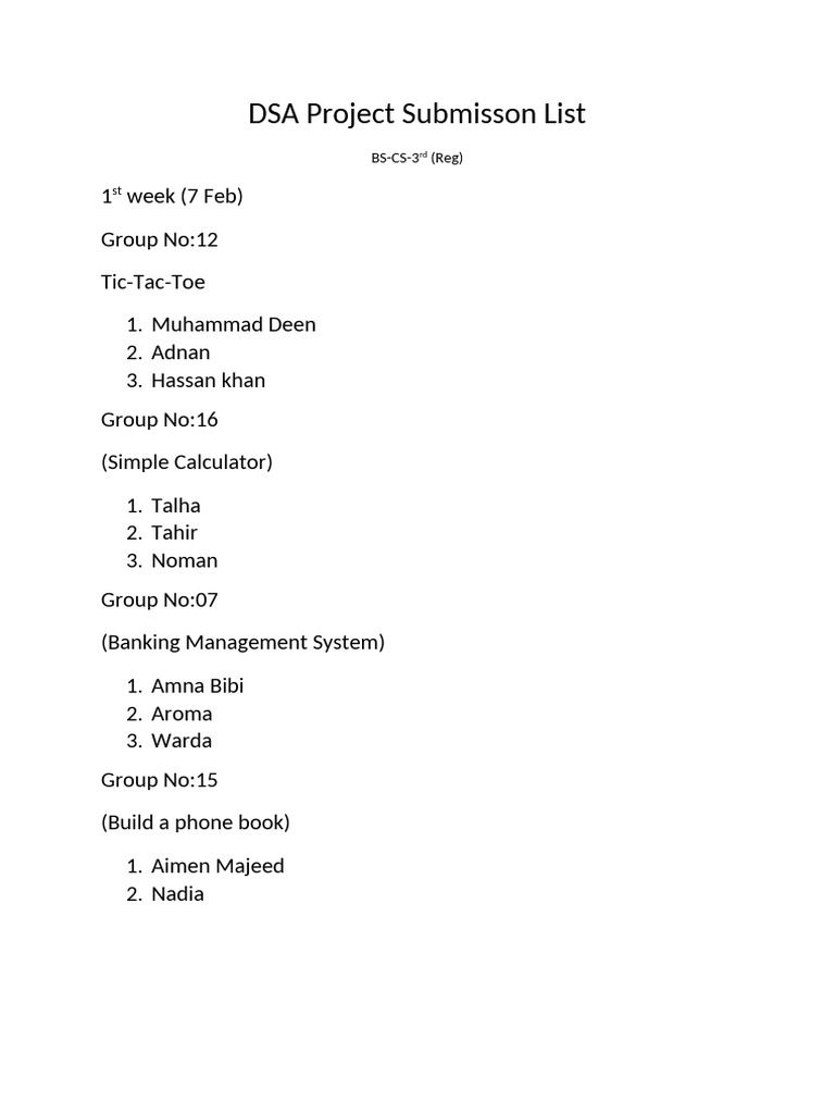 DSA Project Submisson List | PDF