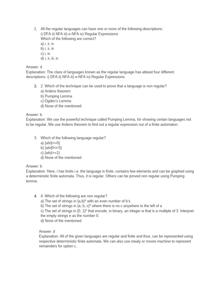 Regular Languages & Automata Quiz | PDF | Automata Theory | Theory Of ...