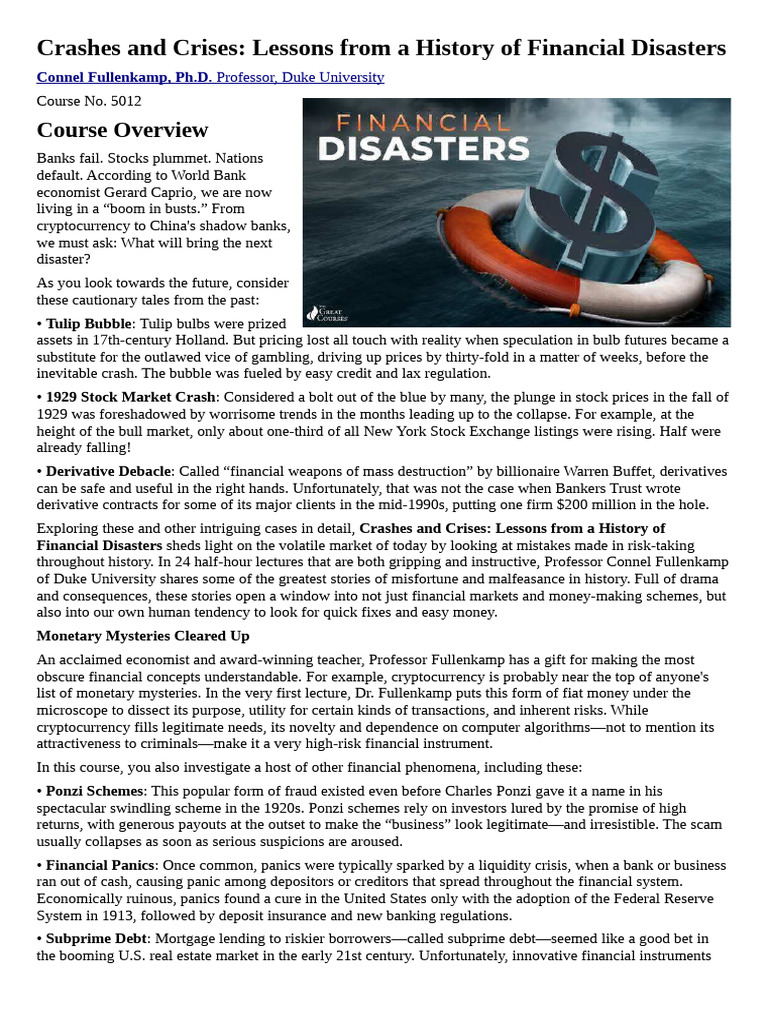 TTC Crashes and Crises = Lessons from a History of Financial Disasters ...