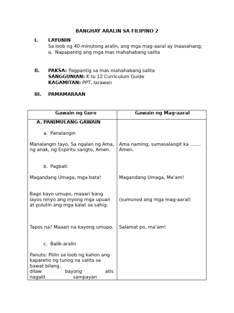 Banghay Aralin Sa Filipino 2 - Q4 | PDF