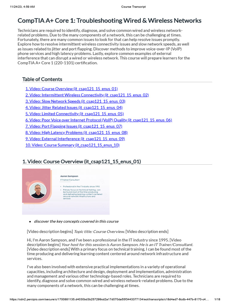 CompTIA A+ Core 1 Troubleshooting Wired & Wireless Networks | PDF ...