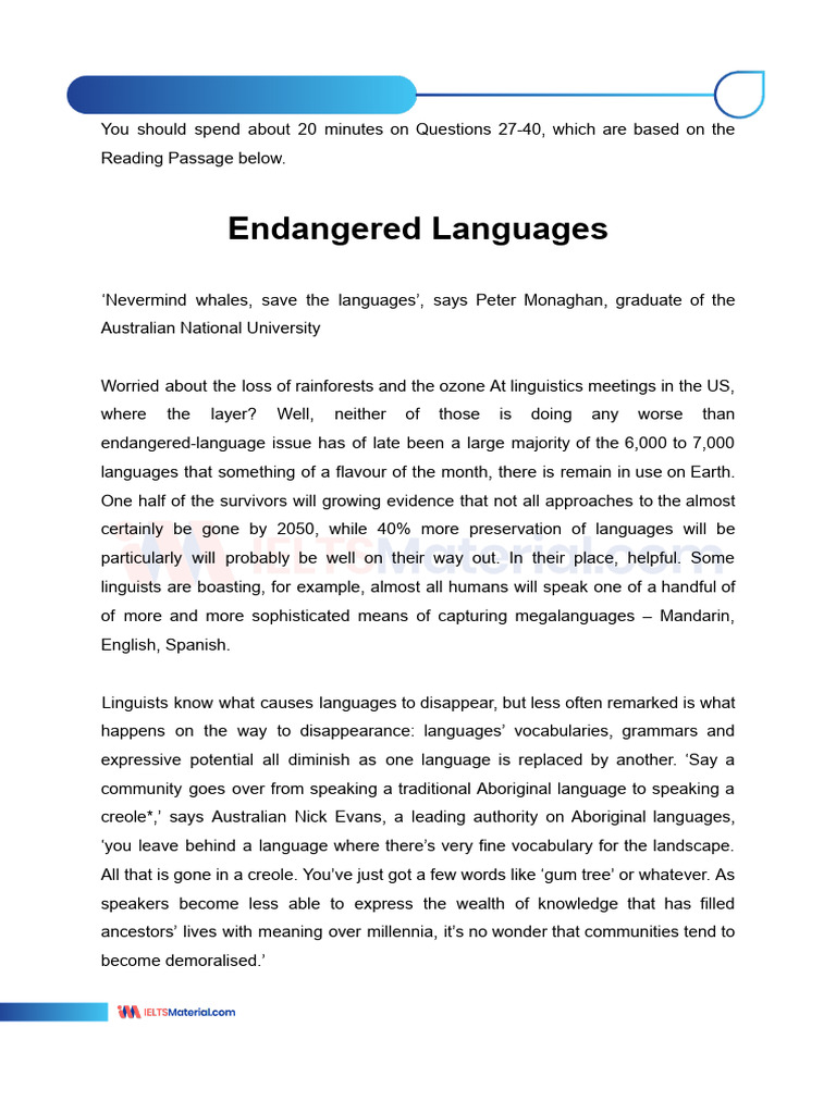 Endangered Languages: Preservation Challenges | PDF | Linguistics ...