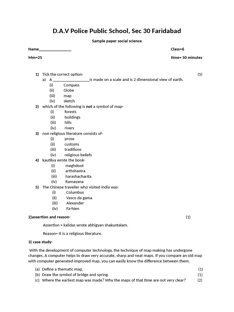 Sample Paper Social Science | PDF | Map