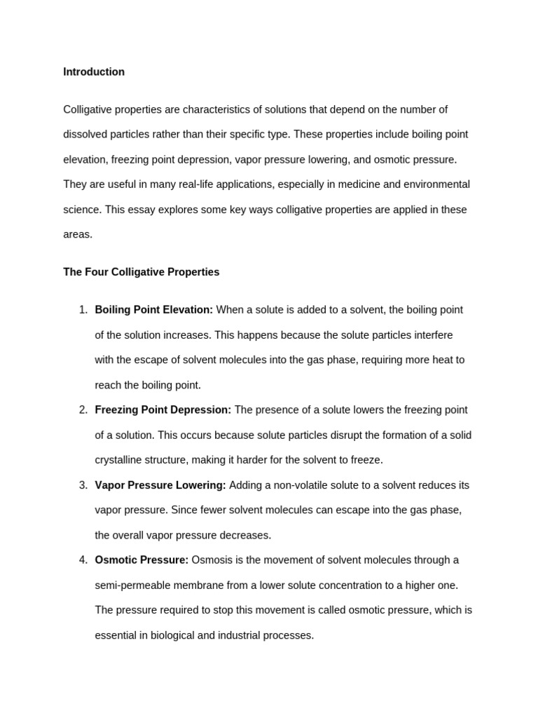 Medical and Environmental Applications of The Colligative Properties ...