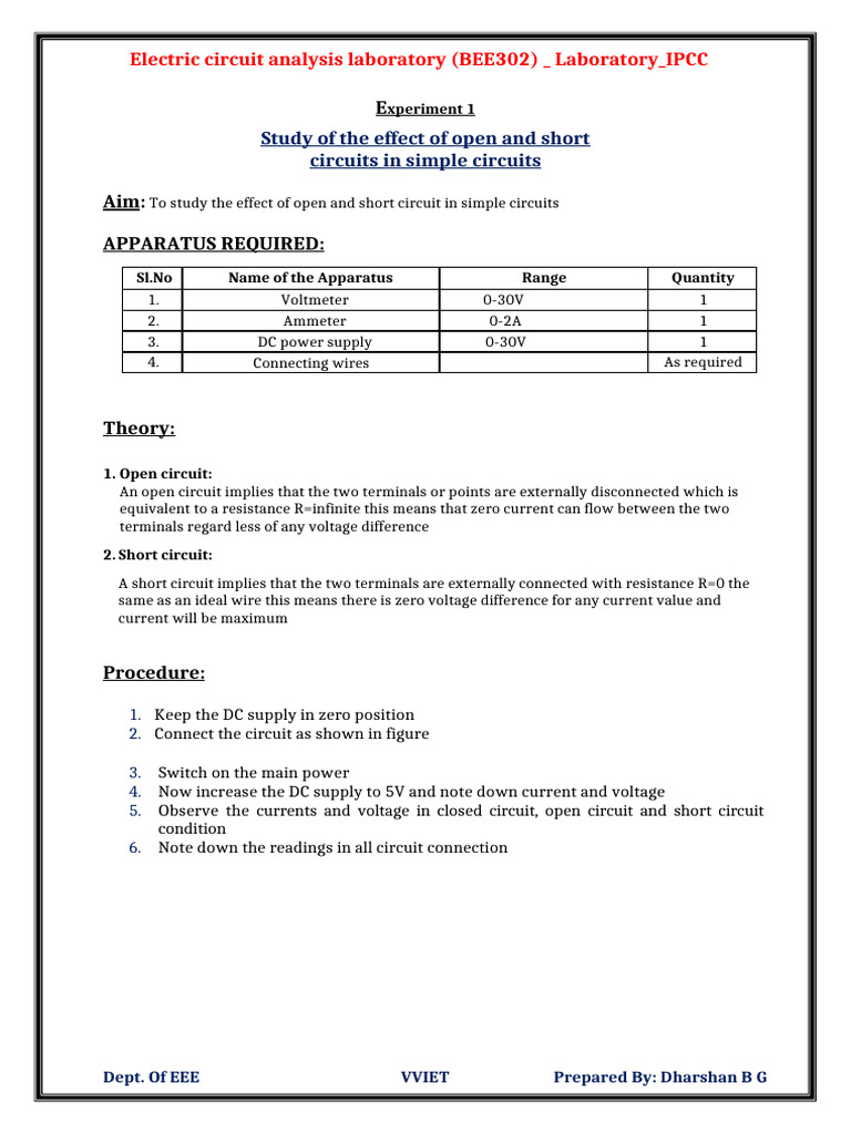 ECA LAB - BEE302 - Experiment 1 | PDF | Voltage | Electrical Network