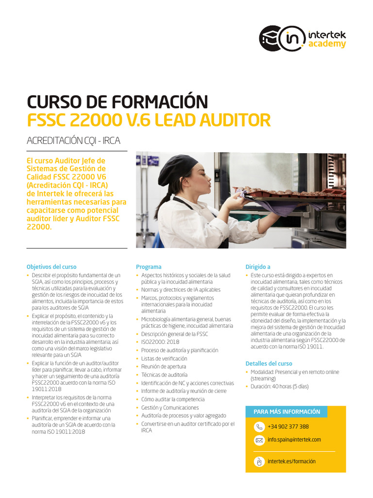 flyer_fssc_22000_lead_auditor | PDF | Contralor | Seguridad alimenticia