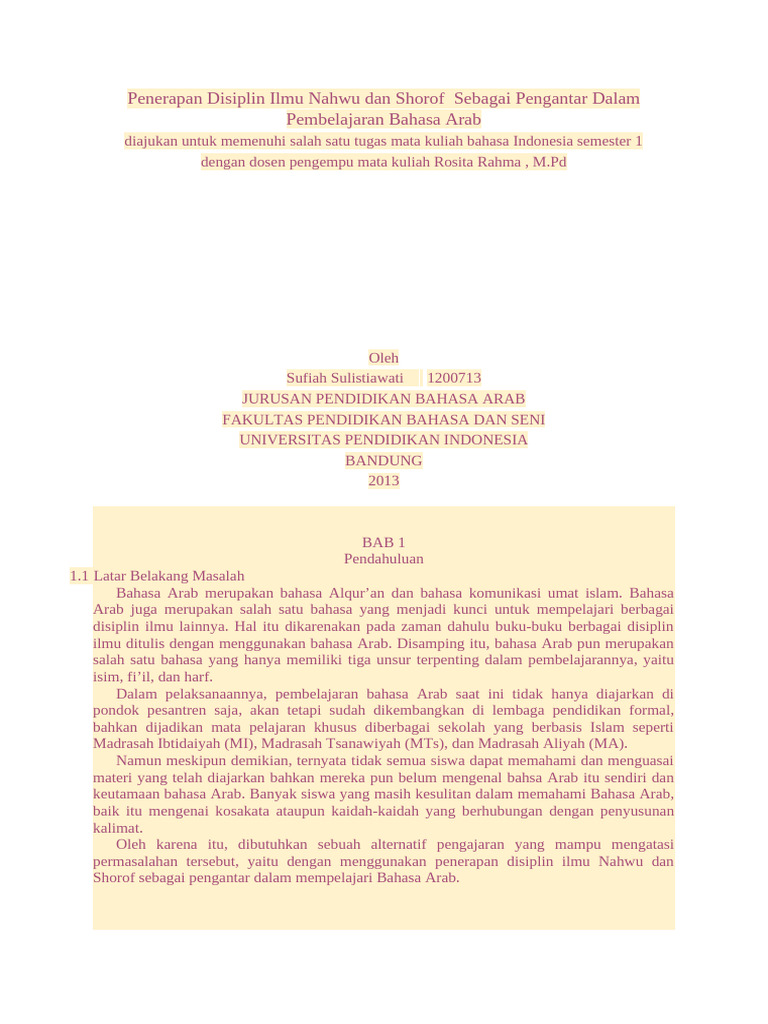 Penerapan Disiplin Ilmu Nahwu dan Shorof menurt ibnu jiny | PDF