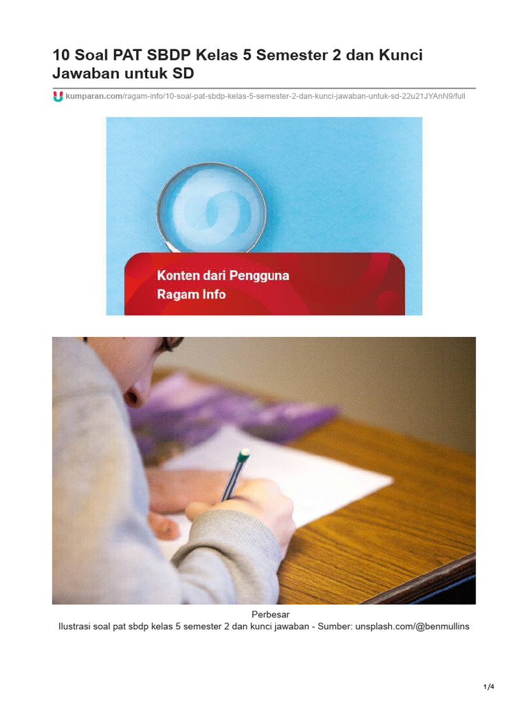 10 Soal PAT SBDP Kelas 5 Semester 2 Dan Kunci Jawaban Untuk SD | PDF