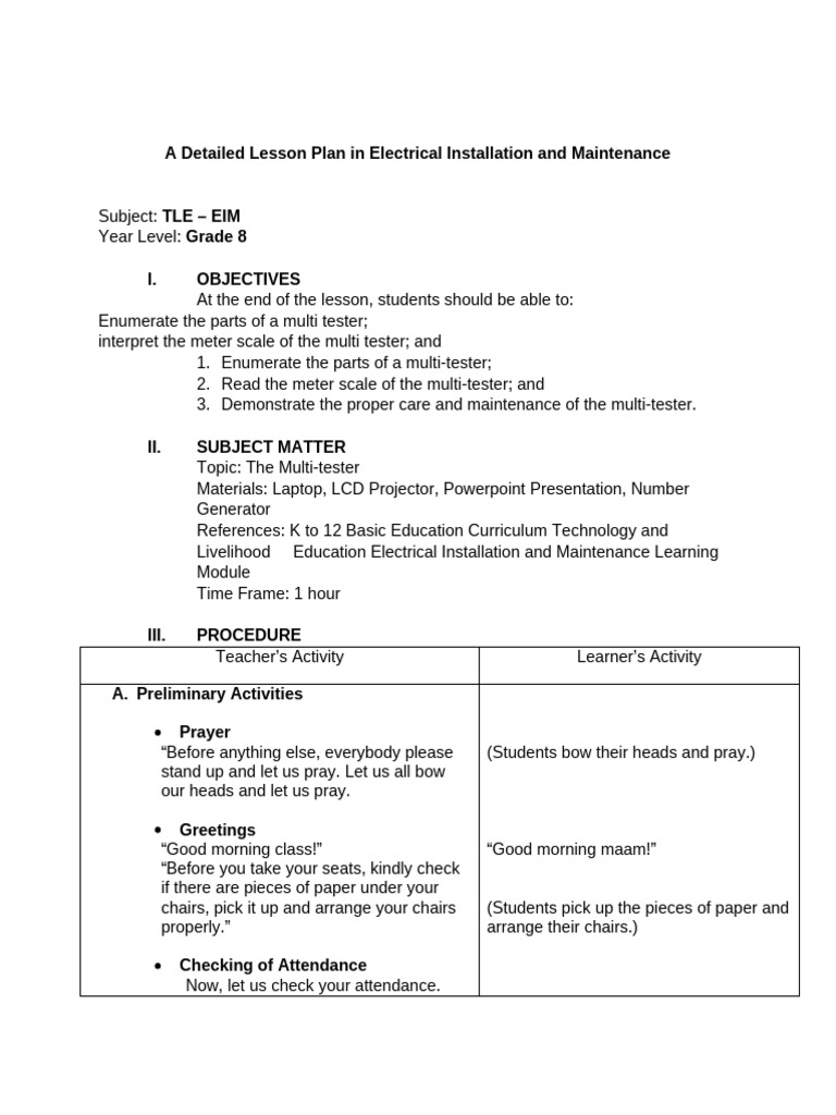 Grade 8 Multi-tester Lesson Plan | PDF | Electronics | Manufactured Goods