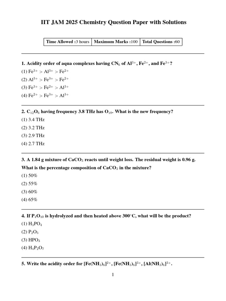 IIT JAM 2025 Chemistry QP | PDF
