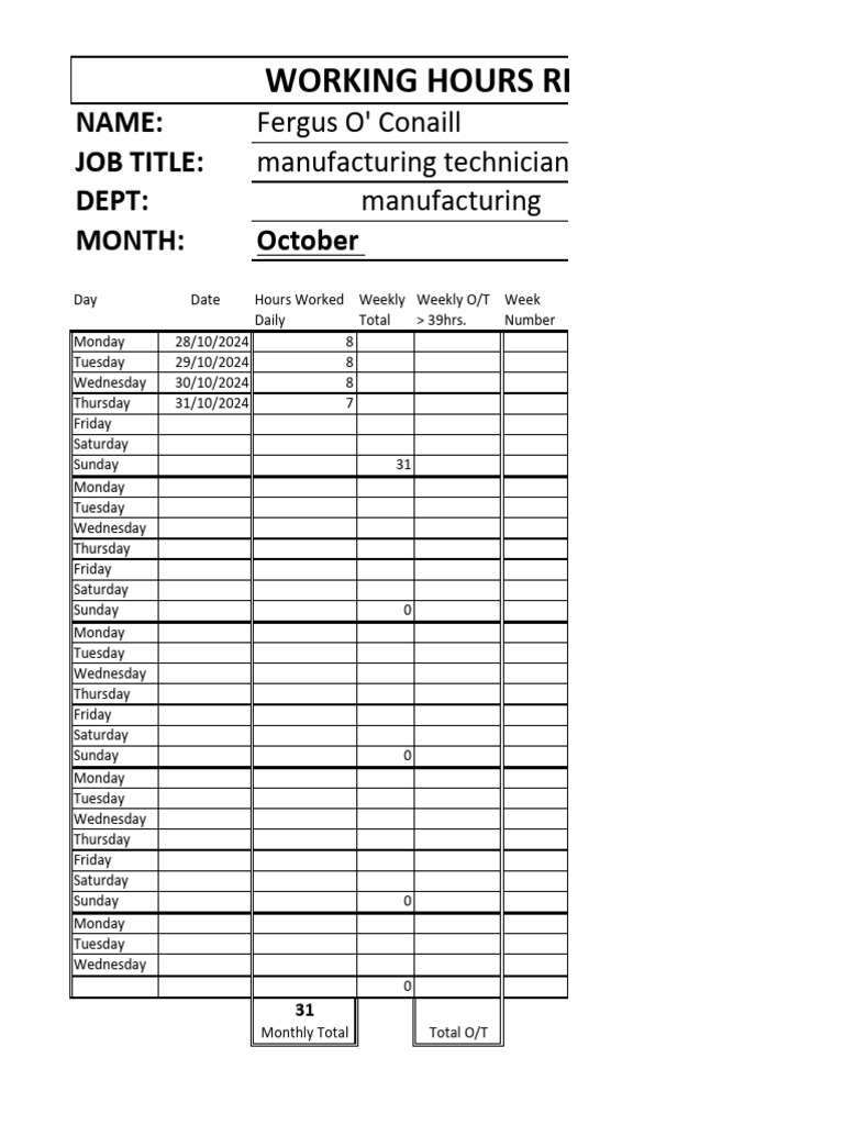 work hours record fergus | PDF