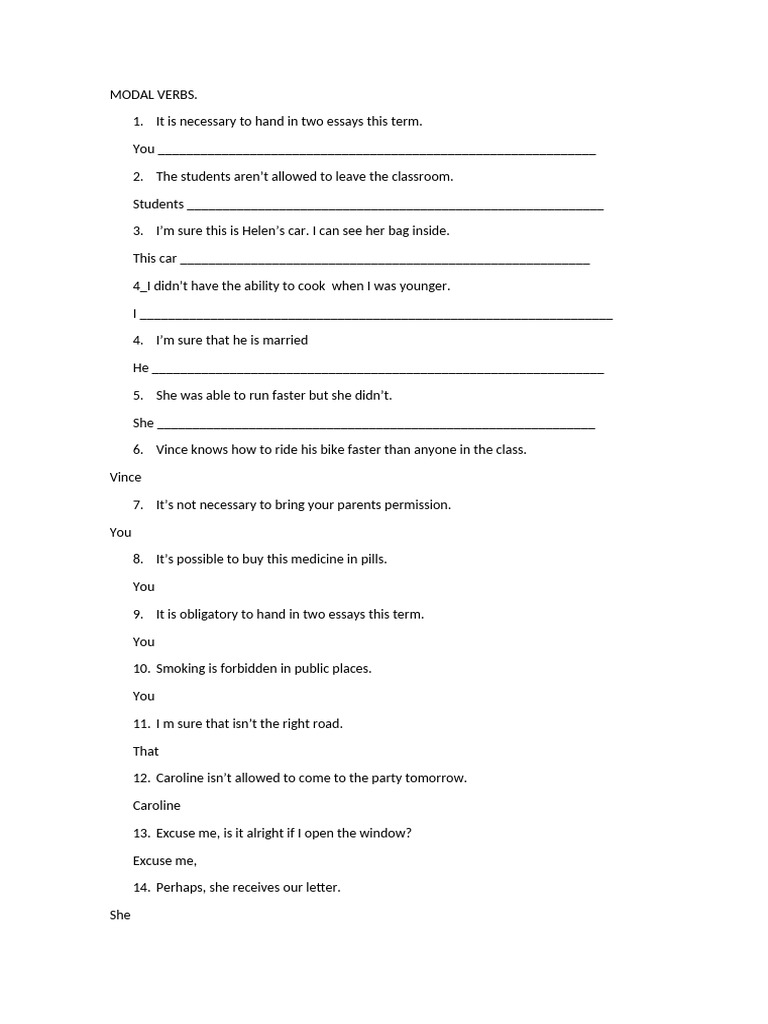 MODAL VERBS Rephrasings Exam April | PDF | Linguistics