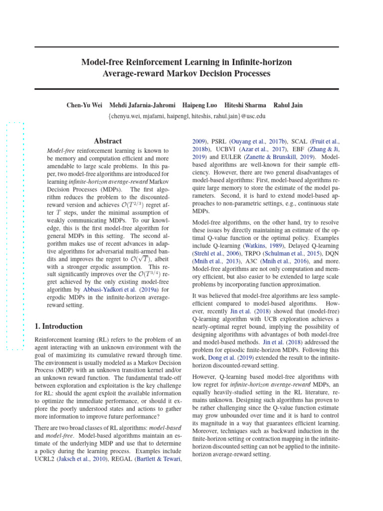 Model-Free Reinforcement Learning in Infinite-Horizon Average-Reward Markov Decision Processes ...