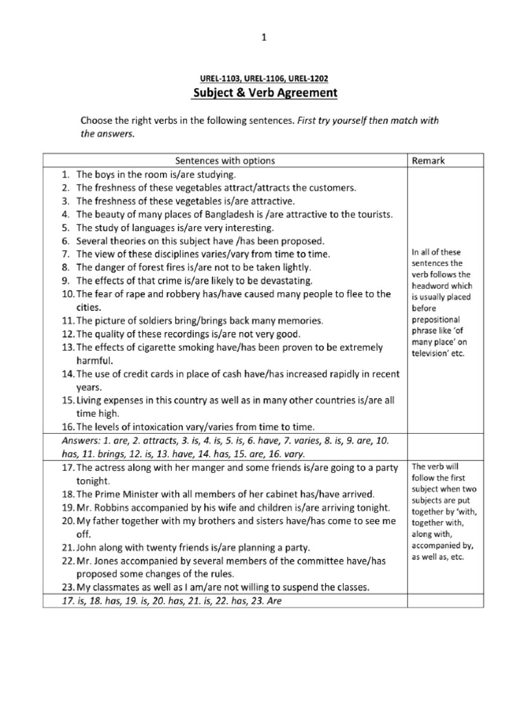 Subject and Verb Agreement Final Eng-1101 | PDF