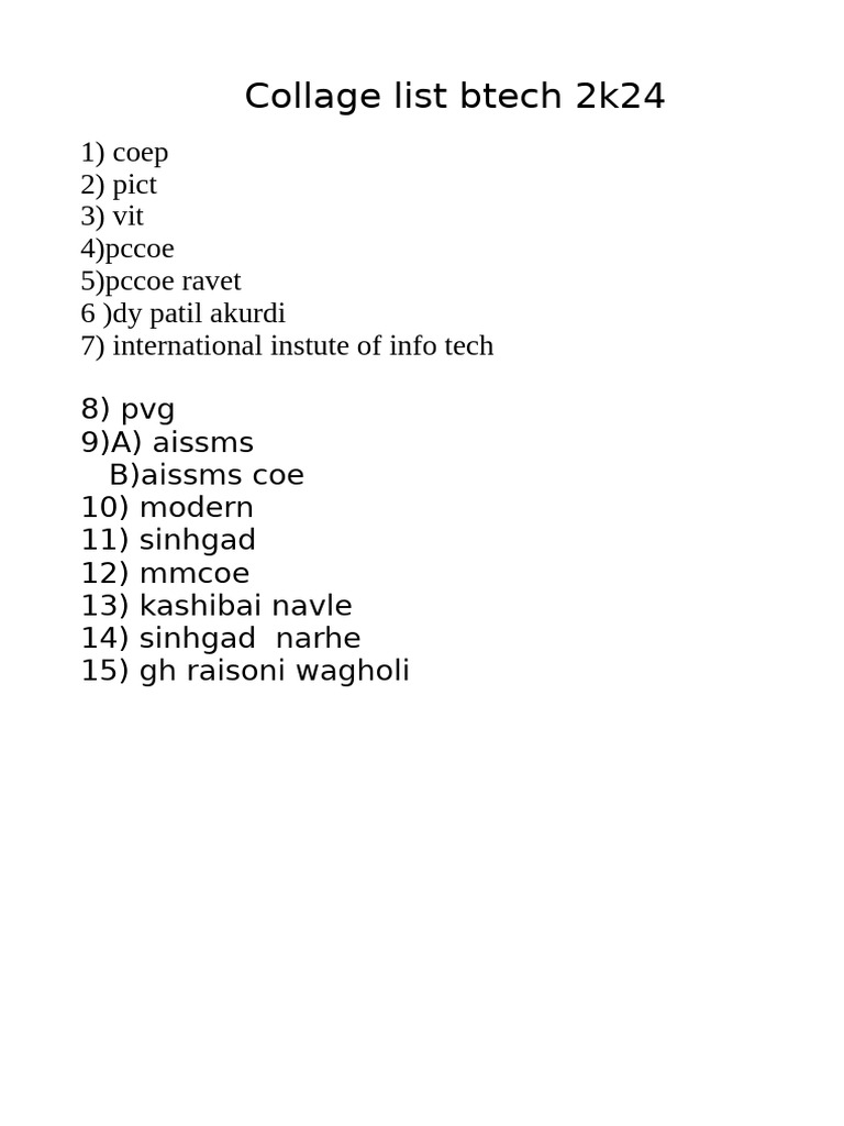 CLG List 2k24 Btech | PDF