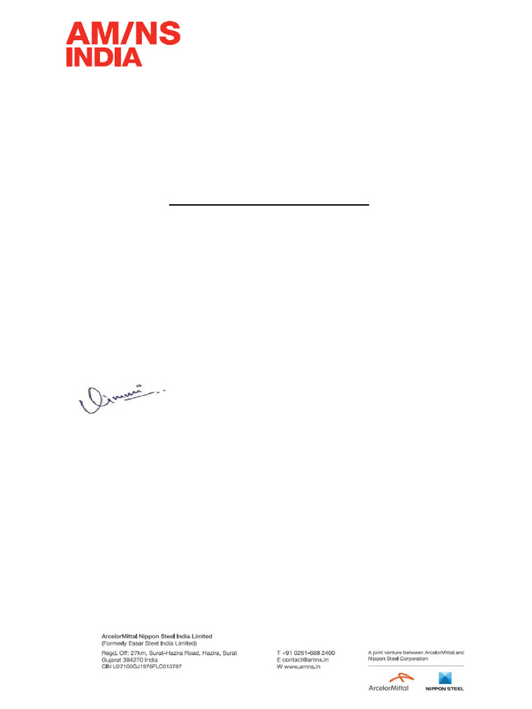 Ria Langalia Internship letter AMNS .pdf | PDF