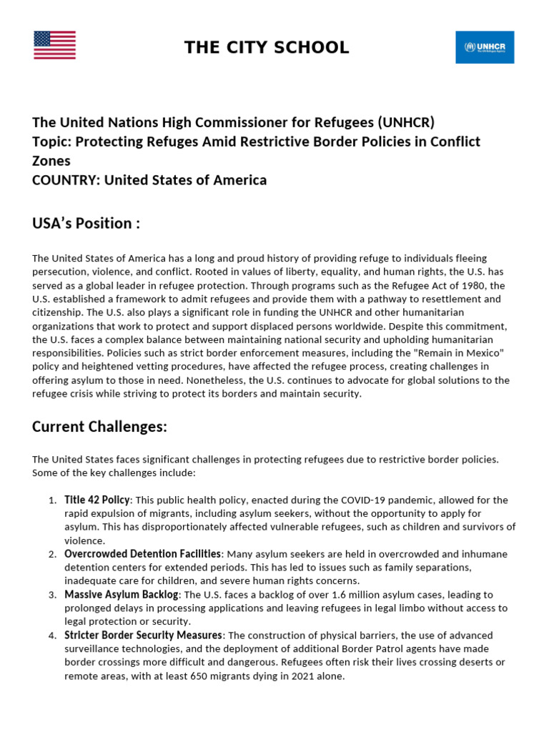 position paper for CSMMUN UNHCR DEBATES | PDF | Refugee | United ...