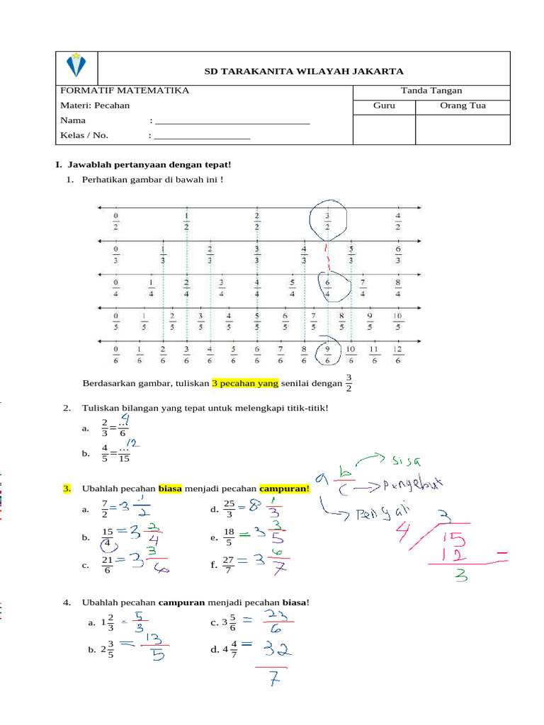 Formatif Matematika - Pecahan | PDF