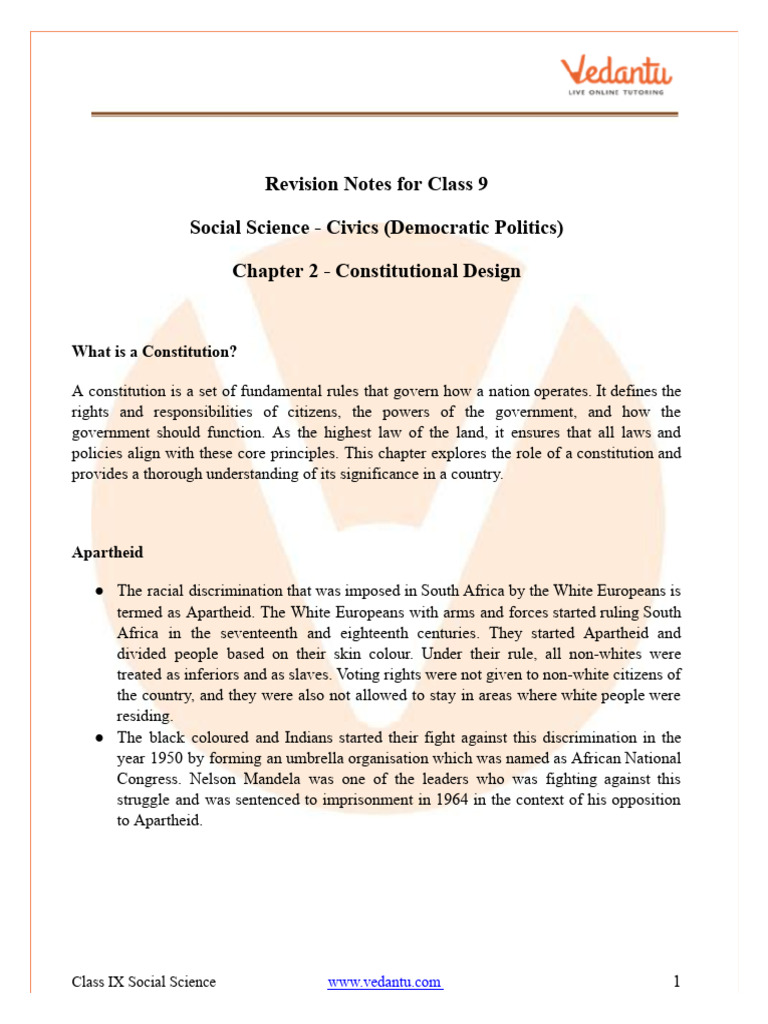 Constitutional Design in Class 9 Civics | PDF | Apartheid | Nelson Mandela