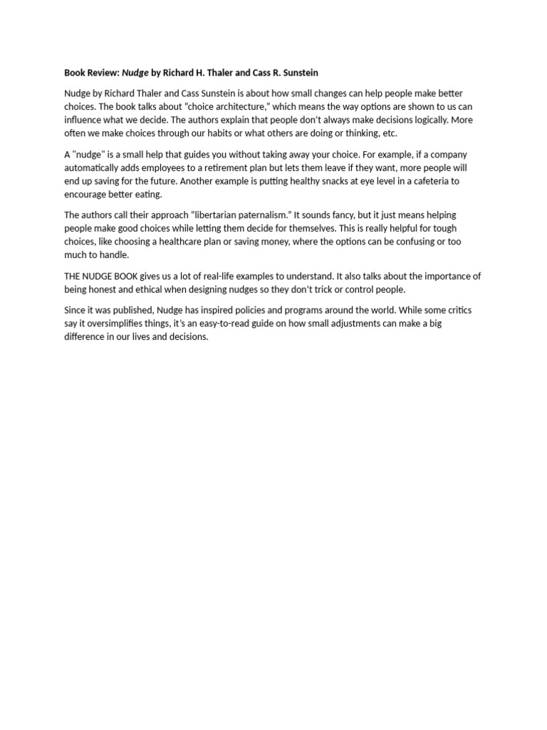 The Nudge Book Review | PDF The Nudge Book Review | PDF
