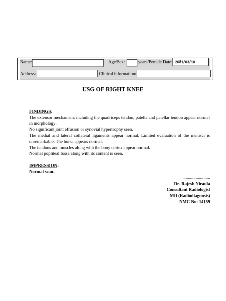 Usg Knee | PDF