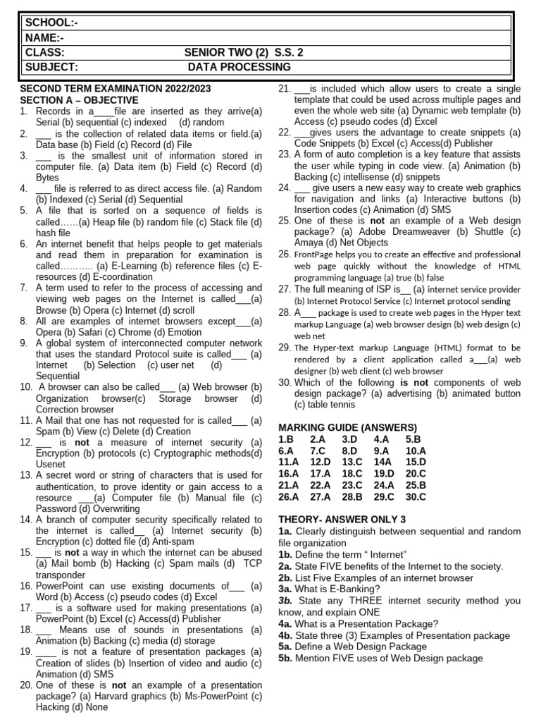 Data Processing SS2 2ND T-Exam | PDF | World Wide Web | Internet & Web