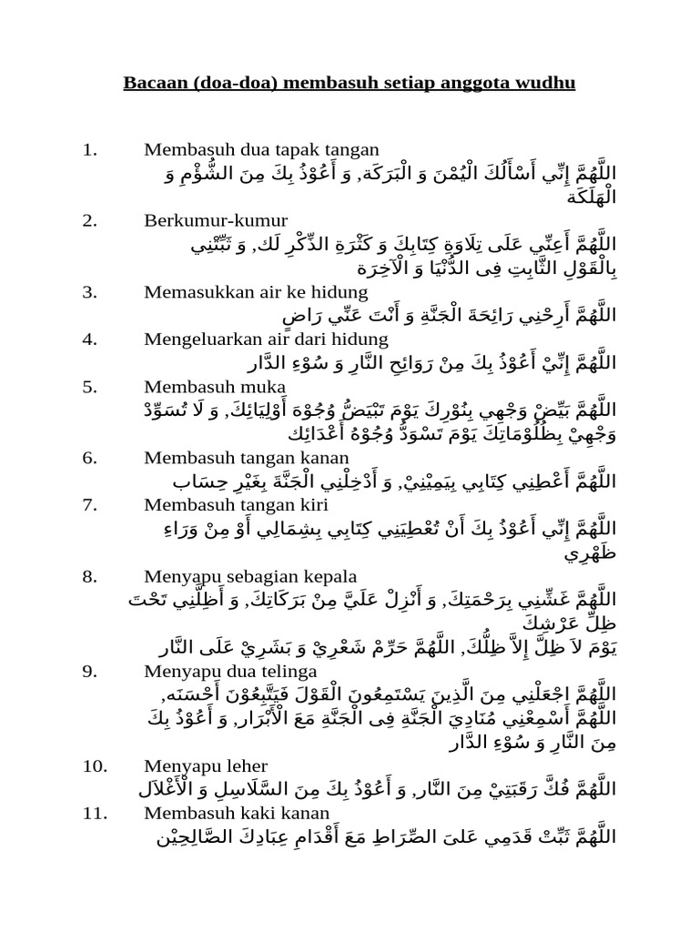 Bacaan membasuh anggota wudhu | PDF