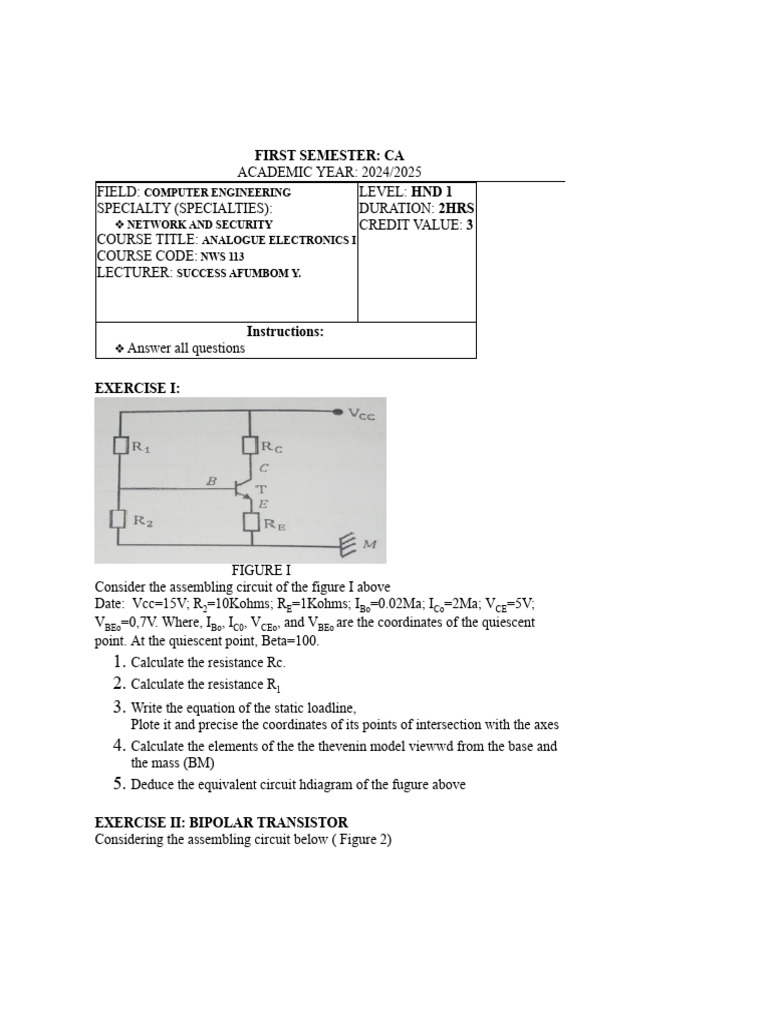ANALOGUE ELECTRONIC I S FIRST SEMESTER | PDF | Electronic Circuits | Electrical Engineering