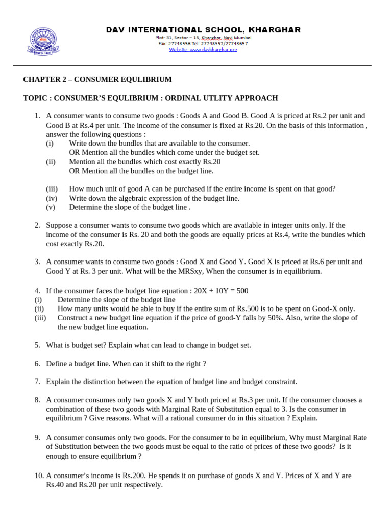 Consumer Equlibrium - Ordinal Utility | PDF | Economic Equilibrium | Economics