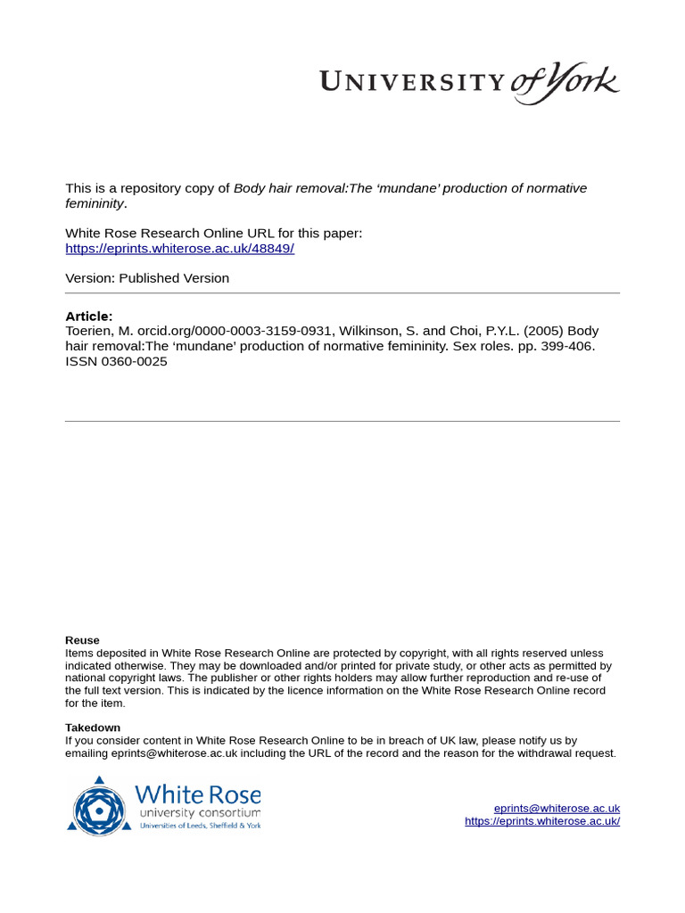 Body Hair Removal and Femininity Norms | PDF | Hair Removal ...