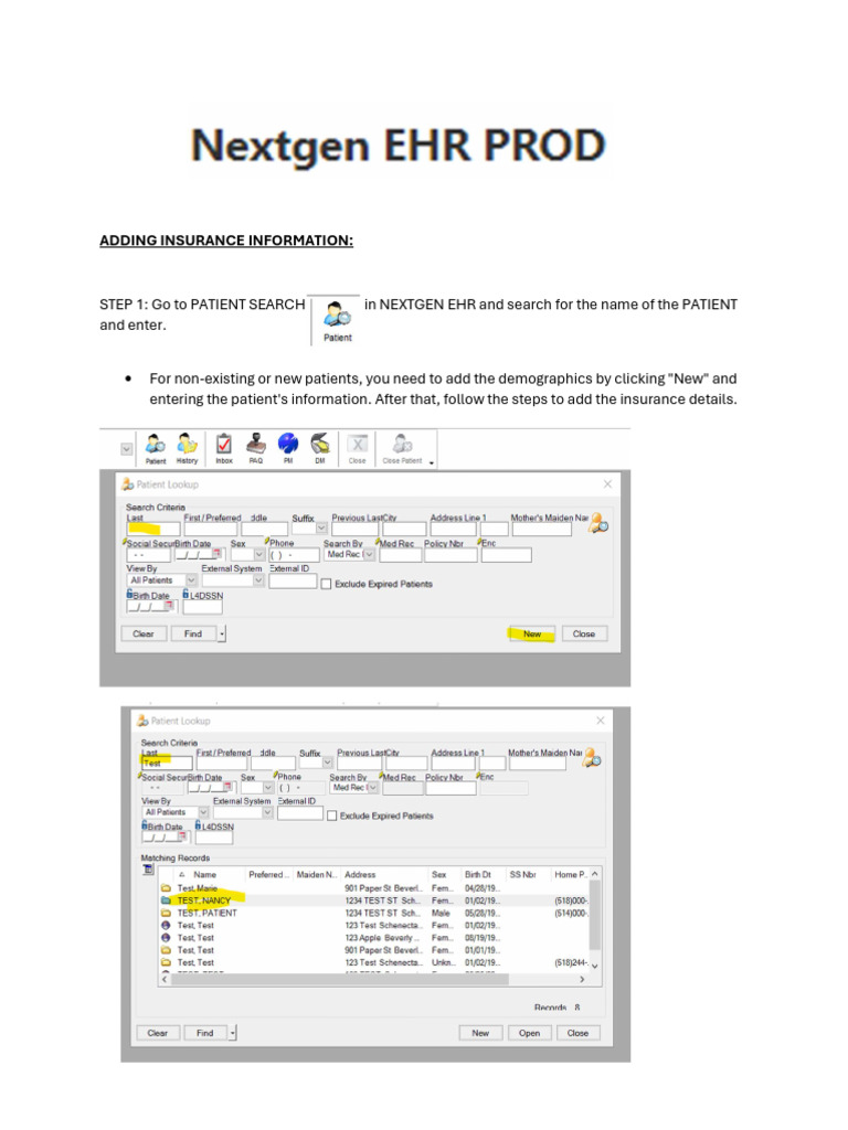 ADDING INSURANCE INFORMATION - Nextgen Ehr | PDF