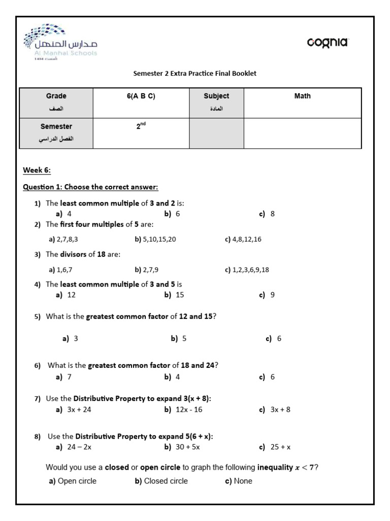 Extra Practice Final Booklet Grade 6 | PDF | Elementary Mathematics | Mathematics