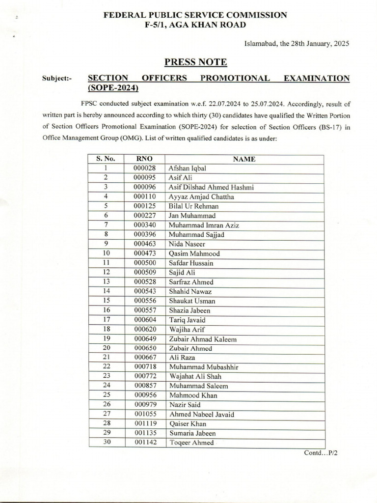 2025 01-28-09!51!54 Press Note Section Officers Promotional Examination (SOPE 2024) [Written ...