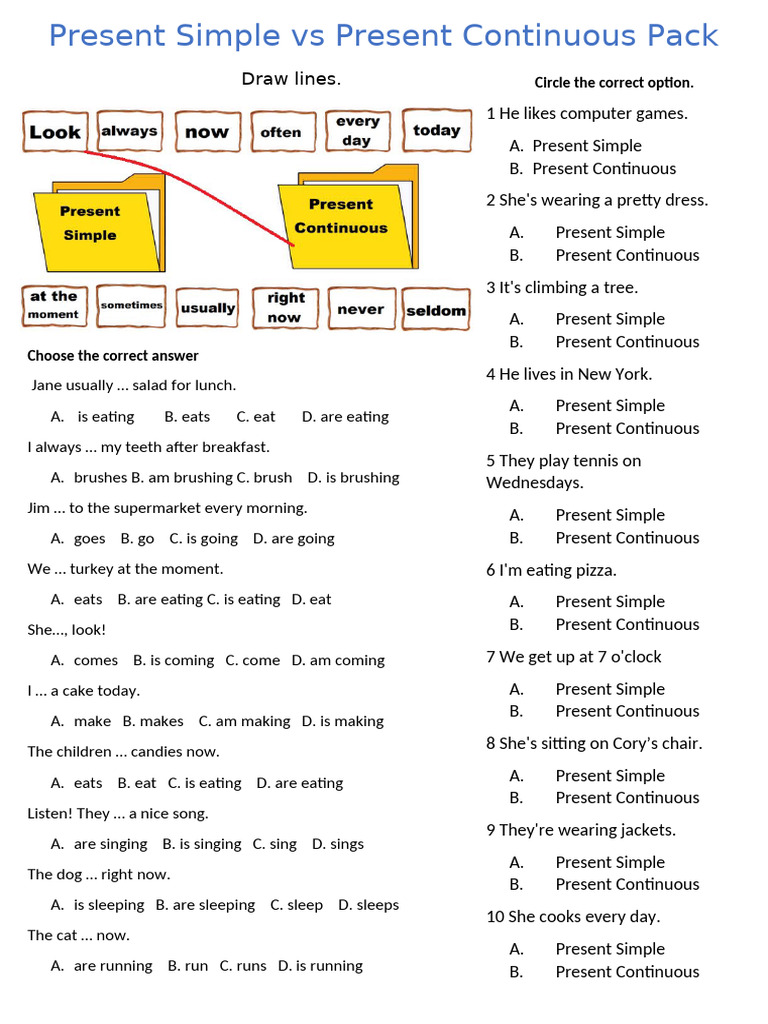 Present Simple Vs Present Continuous Pack | PDF