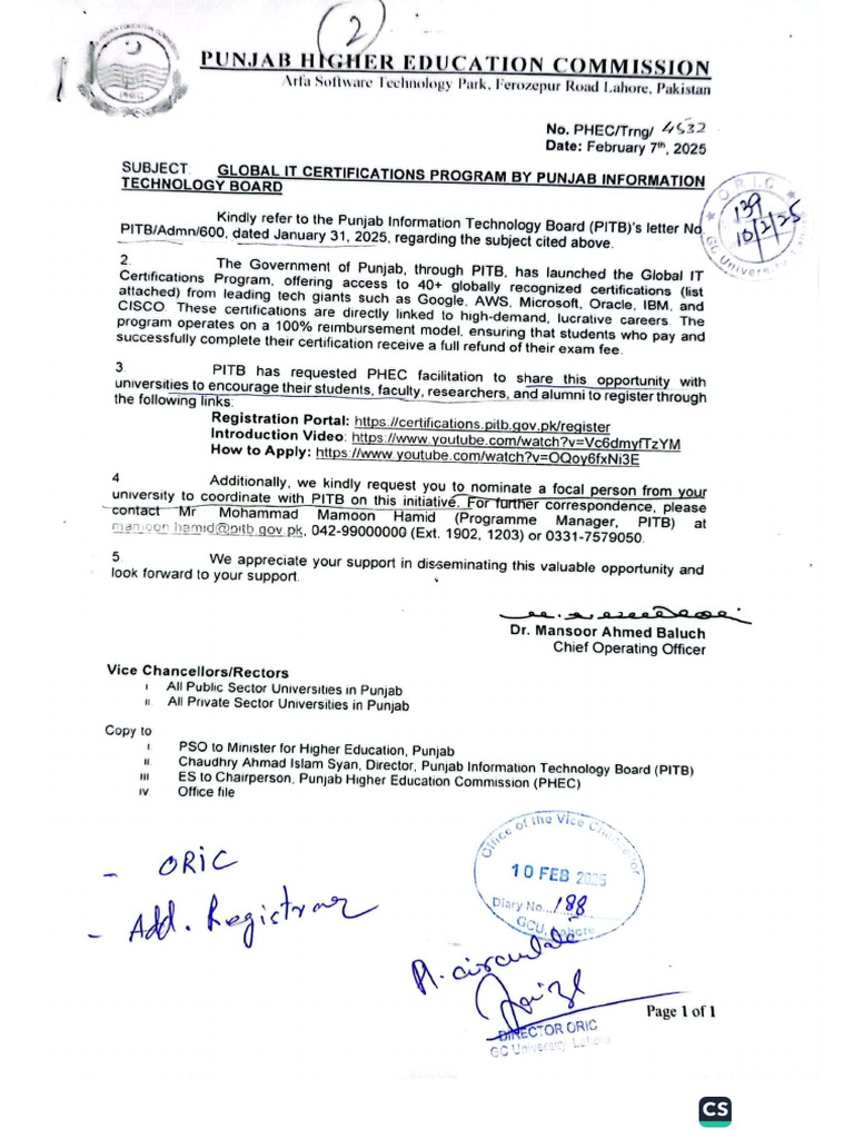 Global IT Certifications Program by Punjab Information Technology Board ...