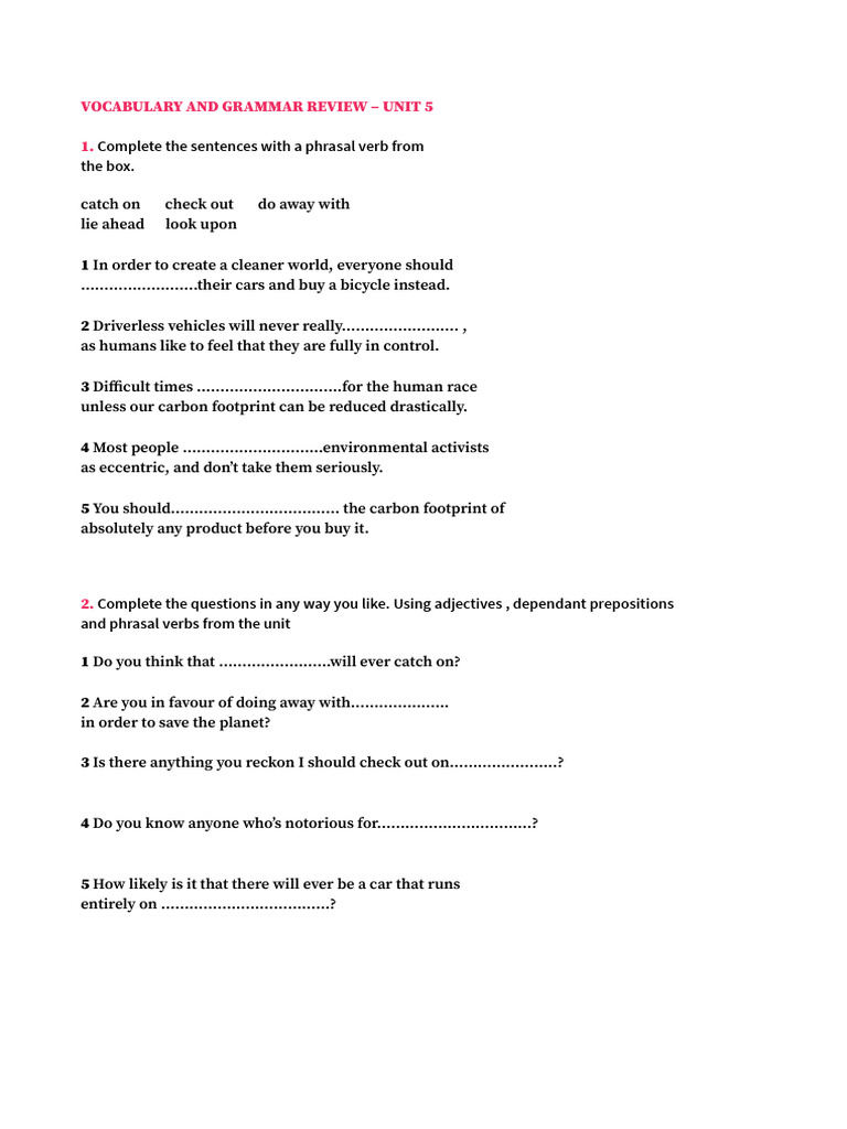 Grammar and Vocabulary Review Unit 5 Prepare 8 | PDF | Semantic Units ...