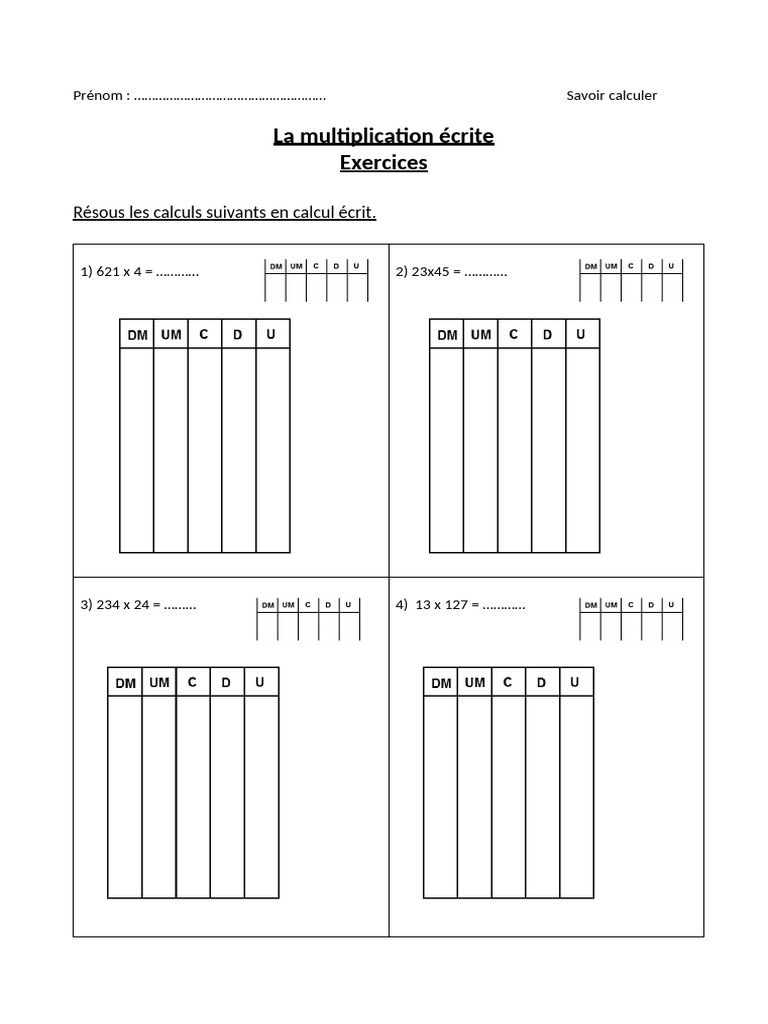 Exercices de multiplication écrite | PDF | Échecs