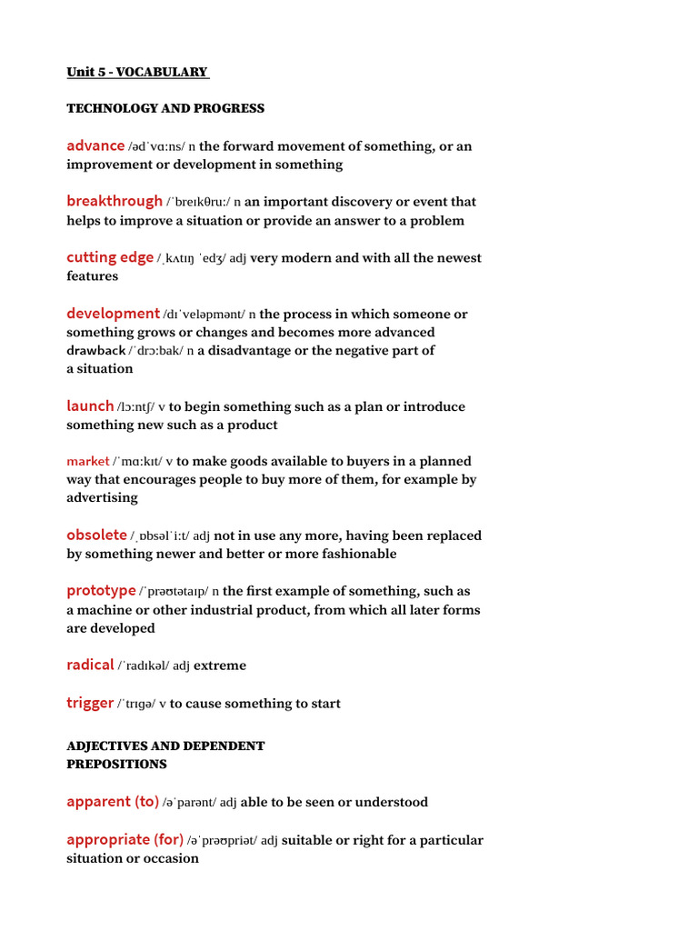 VOCABULARY UNIT 5 Prepare 8 | PDF | Linguistics | Syntax