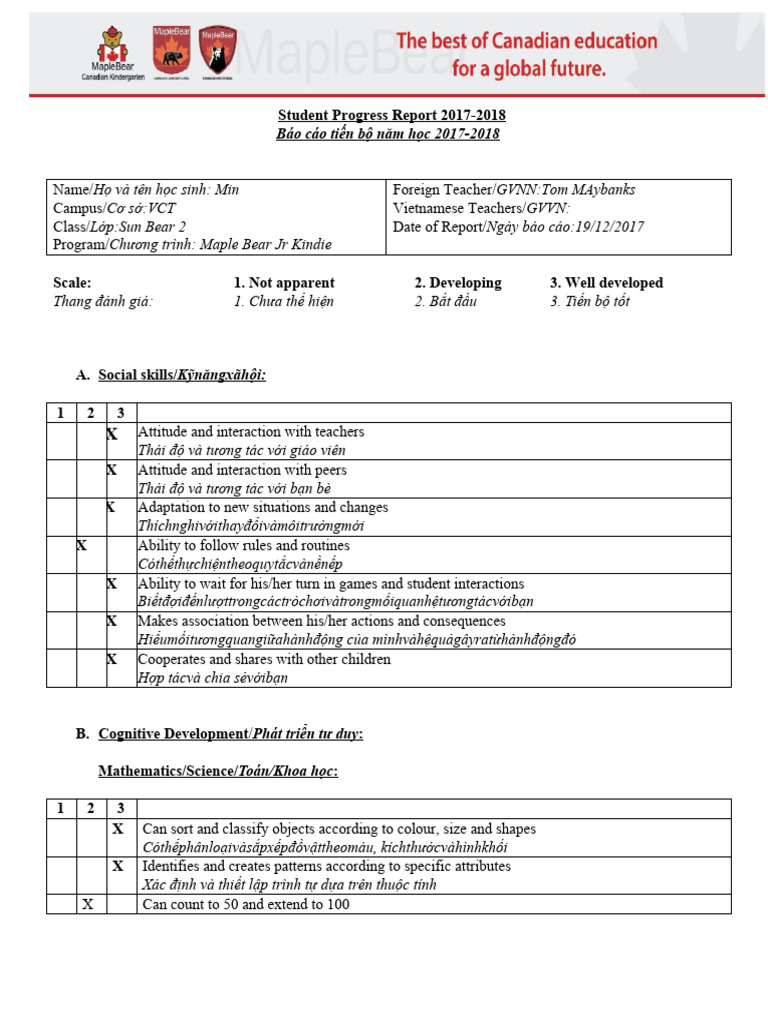 Báo cáo tiến bộ năm học 2017-2018: Student Progress Report 2017-2018 | PDF