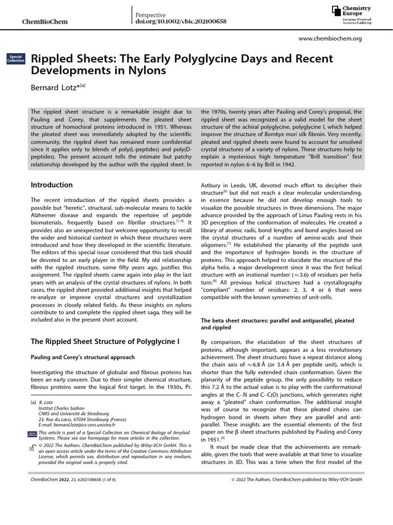 Rippled Sheets the Early Polyglycine Days and Rece | PDF | Beta Sheet ...