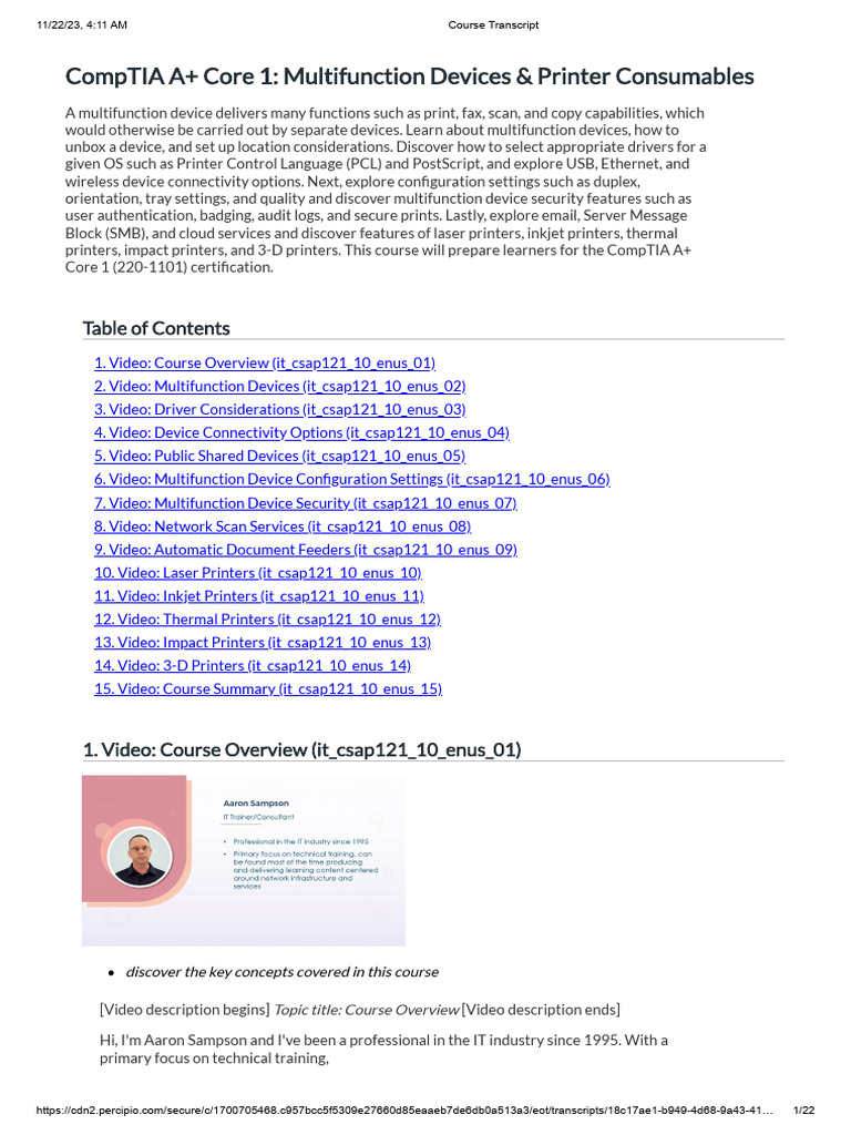 CompTIA A+ Core 1 Multifunction Devices & Printer Consumables | PDF | Computer Network | Printer ...