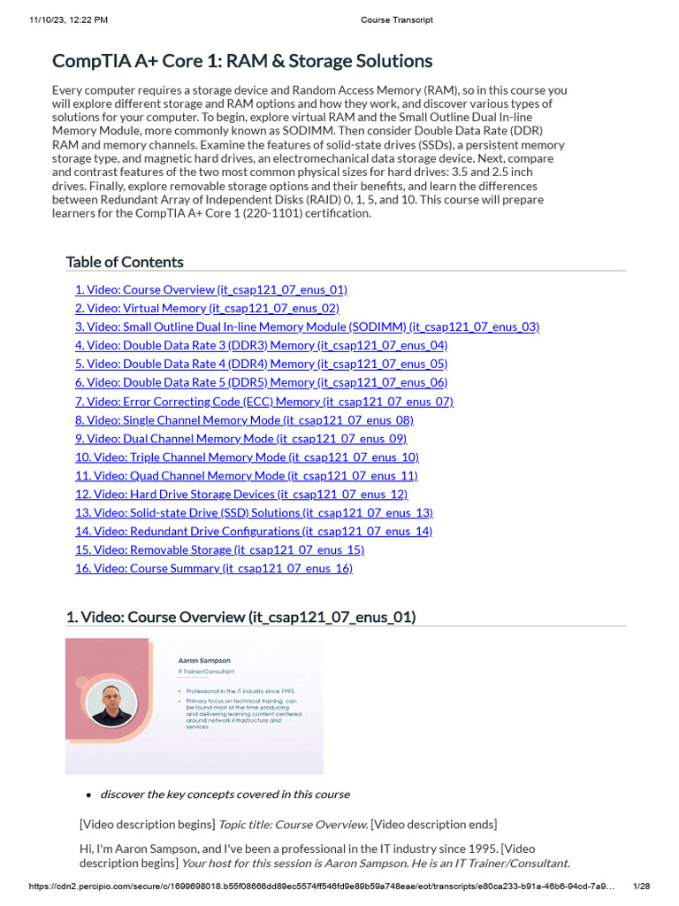 CompTIA A+ Core 1 RAM & Storage Solutions | PDF | Computer Data Storage ...