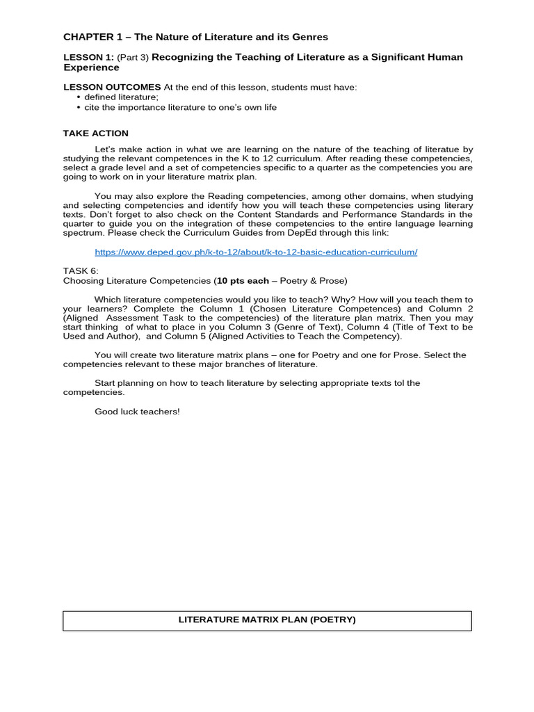 CHAPTER 1 - Lesson 1 (Part 3) - Recognizing the Teaching of literature ...