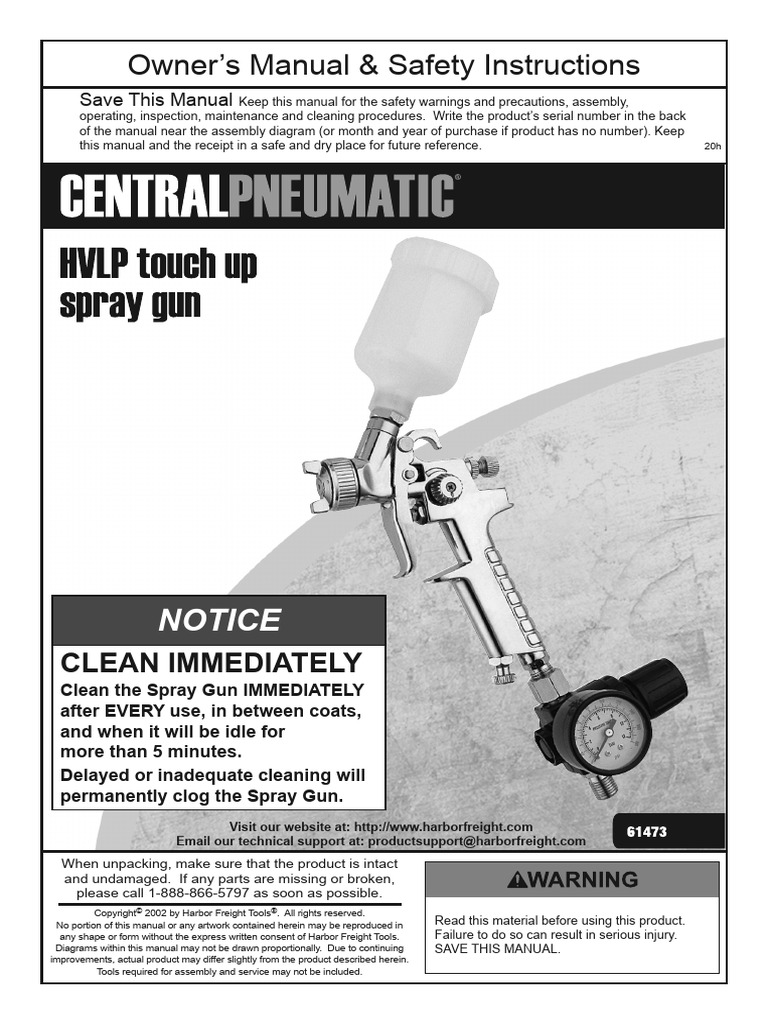 Central Pneumatic HVLP Spray | PDF | Valve | Paint