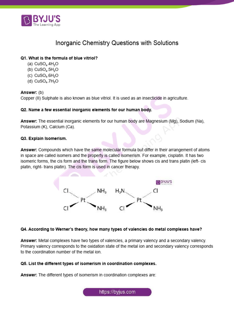 Inorganic Chemistry Q&A with Solutions | PDF | Coordination Complex | Acid