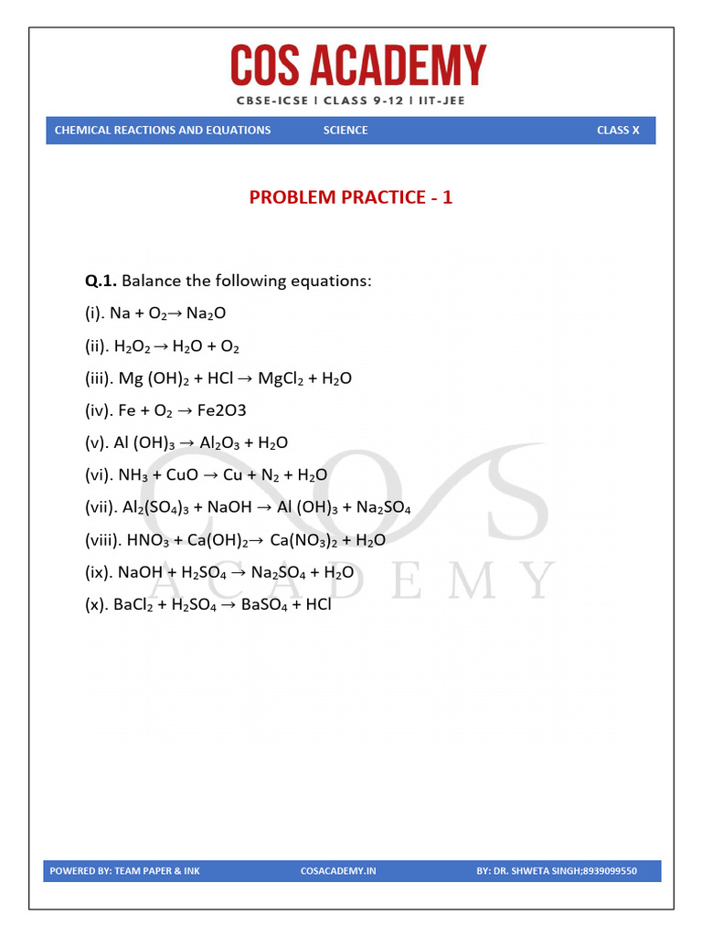 Dpp 1 Chemical Reaction and Equation | PDF