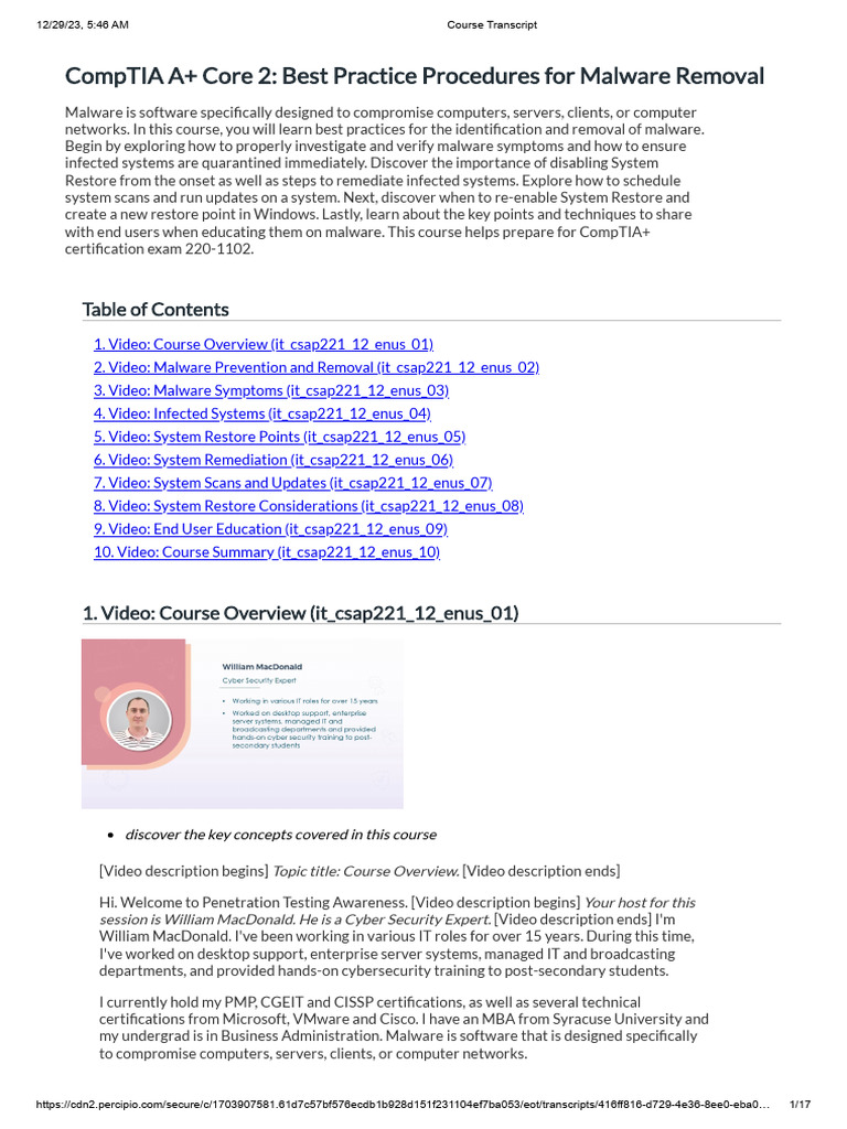 CompTIA Malware Removal Best Practices | PDF | Antivirus Software | Malware