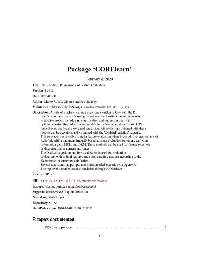 CORElearn: Machine Learning in R | PDF | Cross Validation (Statistics) | Statistical Classification