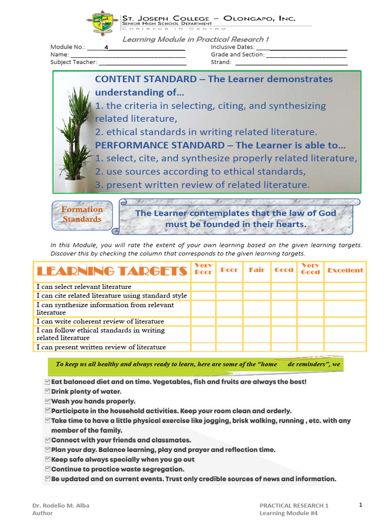 PR1 ALBA Module 4 Lessons 15 20 | PDF | Systematic Review | Learning